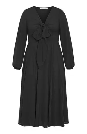 City Chic Adelyn Tie Front Long Sleeve Midi Dress
