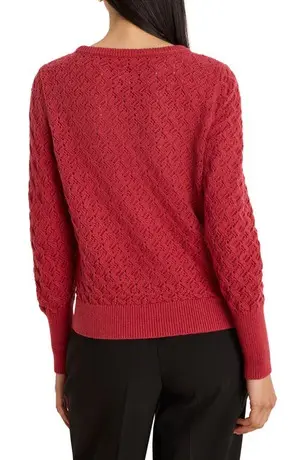 NIC+ZOE Sterling Shimmer Pointelle Stitch Sweater - Red Maple