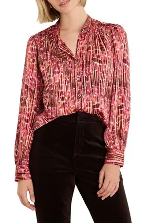 NIC+ZOE Print Origami Pleat Button-up Shirt - Red Multi