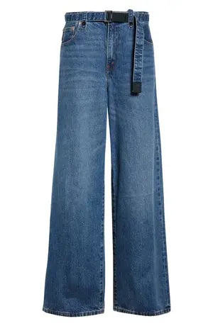 Sacai Gender Inclusive Wide Leg Belted Jeans - Blue