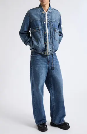 Sacai Gender Inclusive Wide Leg Belted Jeans - Blue