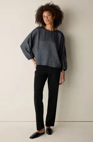 Eileen Fisher Silk Round Neck Dolman Sleeve Top