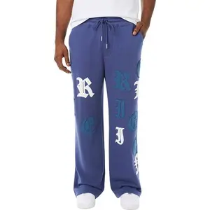 True Religion Tossed Logo Wide Leg Sweatpants - Honest Indigo