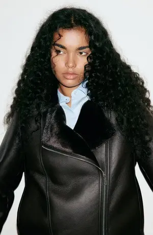 Mango Faux Leather & Faux Fur Moto Jacket