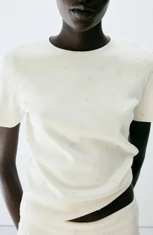 Mango Beaded Short Sleeve Sweater