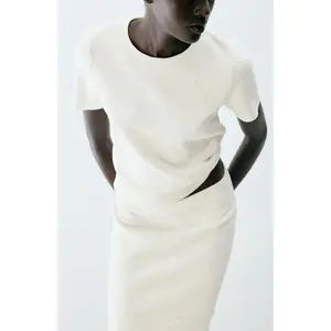 Mango Beaded Short Sleeve Sweater - Ecru