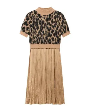 Mint Velvet Short Sleeve Fuzzy Texture Layered Midi Dress