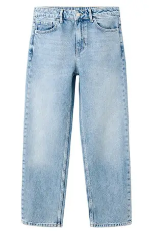 Mango Mid Rise Straight Leg Jeans Medium Blue