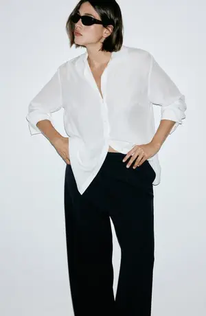 Mango Pinstripe Pleated Pants