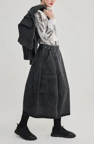 LUUKAA Noa Balloon Denim Skirt