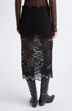 Rabanne Sheer Lace Midi Skirt - Black