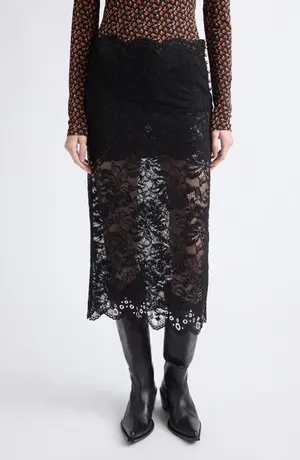 PACO RABANNE Sheer Lace Midi Skirt