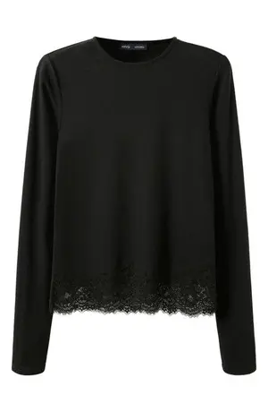 Mango Lace Detail Long Sleeve Top - Black