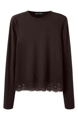 Mango Lace Detail Long Sleeve Top - Brown