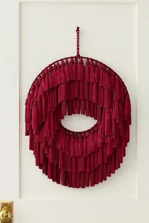 Anthropologie Hangg Tassel Wreath - Maroon