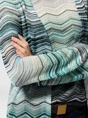 Missoni Long Cardigan With Chevron Motif And Sequins - Turquoise