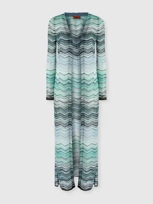 Missoni Long Cardigan With Chevron Motif And Sequins - Turquoise