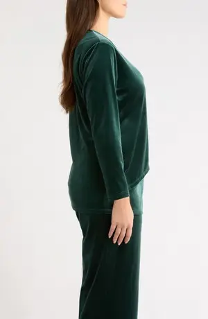 Anne Klein Velvet Faux Wrap Top - Pine Forest