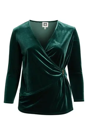 Anne Klein Velvet Faux Wrap Top - Pine Forest