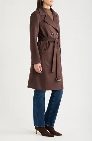 Bernardo Belted Faux Suede Trench Coat
