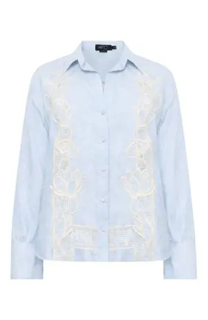 PatBO Aquamist Linen Embroidered Shirt - Blue