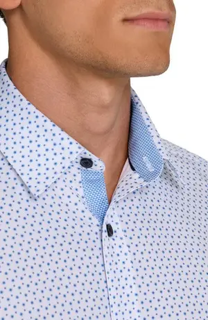 CON.STRUCT Slim Fit Bluebell Scatter Performance Stretch Long Sleeve Shirt - White/blue