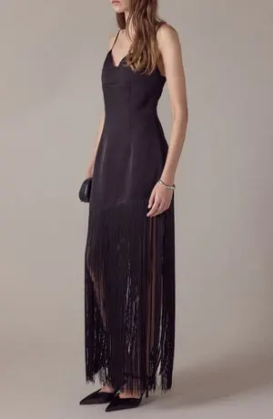 Endless Rose One-shoulder Fringe Satin Maxi Dress