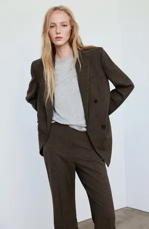 Mango Houndstooth Straight Leg Suit Pants