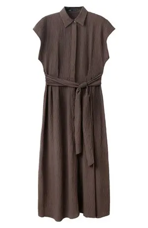 Mango Texture Belted Shirtdress - Brown