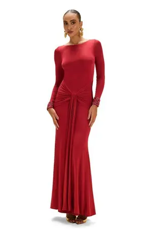 PatBO Intensity Jersey Long Sleeve Gown - Red