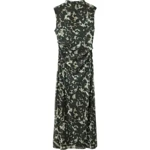 Mango Print Ruched Mesh Maxi Dress