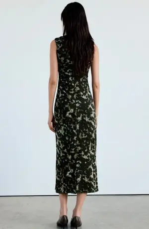 Mango Print Ruched Mesh Maxi Dress