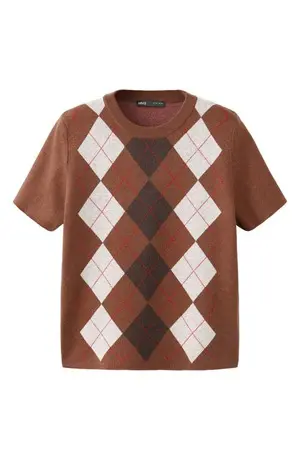 Mango Argyle Short Sleeve Sweater