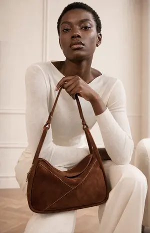 MI BOLSA LONDON Carnaby Genuine Suede Leather Shoulder Bag