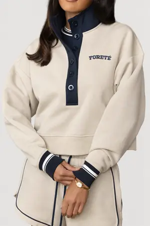 FORE-TÉ CLUB ATTIRE Varsity Funnel Neck Sweatshirt - Stone