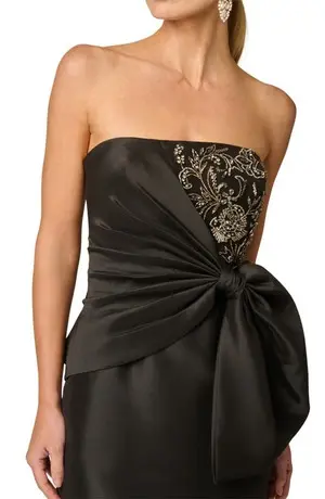 Aidan Mattox Bead & Bow Detail Strapless Mikado Gown