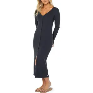 Roxy Terrace Long Sleeve Cotton Blend Rib Dress - Phantom
