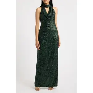 Eliza J Sequin Choker Cowl Neck Gown