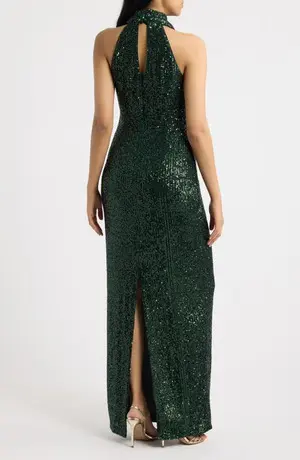 Eliza J Sequin Choker Cowl Neck Gown