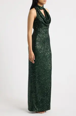 Eliza J Sequin Choker Cowl Neck Gown