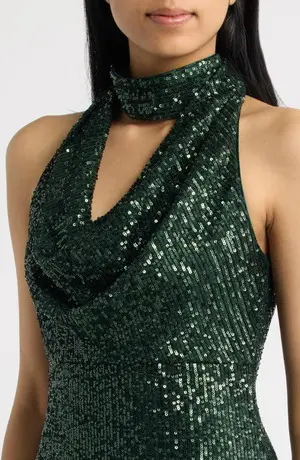 Eliza J Sequin Choker Cowl Neck Gown