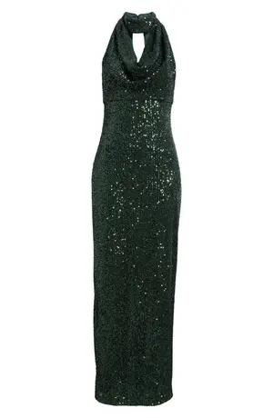 Eliza J Sequin Choker Cowl Neck Gown