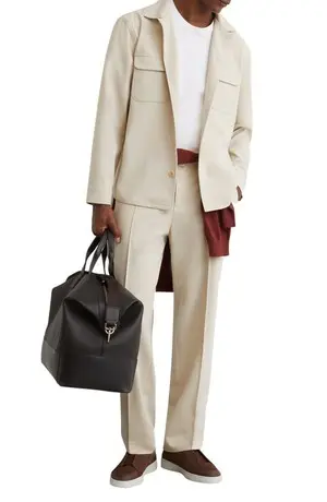 REISS Peshi Button Through Overshirt - Stone