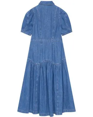 Mint Velvet Puff Sleeve Denim Midi Dress - Blue