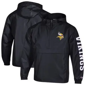 Champion Minnesota Vikings Packable Hooded Windbreaker Half-zip Jacket - Black