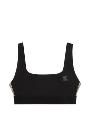 Burberry Check Trim Stretch Nylon Bra Top - Black