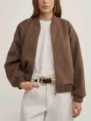 Witchery Felted Zip Bomber Jacket - Mousse