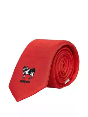 Moschino Cow-motif Logo-print Tie - Red