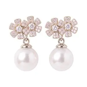 LATELITA Bouquet And Pearl Drop Earrings Silver - Silver/white