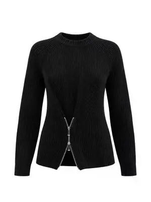 Barbara Bui Ribbed-knit Zip-detail Sweater - Black